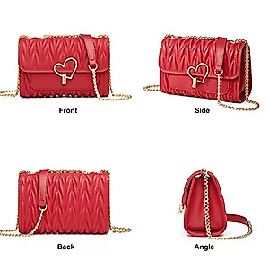 Women's Shoulder Bags Cow Leather Purses Crossbody Bags for Women Stylish Clutch Small Handbag with Chain Strap (Red)