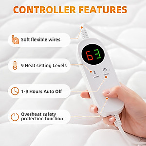 Heated Mattress Pad Queen Size Quilted Electric Mattress Pad with 9 Heat Settings Controller Electric Bed Warmer Fit Up to 21 Inch