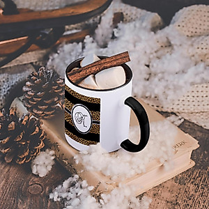 3dRose mug_180680_4 Elegant Cheetah Animal Print Monogram Letter K Two Tone Mug, 11 oz, Black