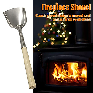 MOFUCA Fireplace Ash Shovel Heat Resistant Stainless Steel Ash Dust Pan with Wood Handle Winter Fireside Fire Accessories,1pc