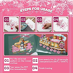 Fumete 12 Sheets Christmas Iron on Transfers for T Shirts Pink Iron on Decals Elk Snowman Tree Pattern Applique Stickers Christmas Heat Transfer Paper Stickers for DIY Xmas Clothing