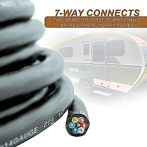 12vMax Electronics 14 Gauge 7 Way Conductor Extension RV Trailer Wire Cable Wiring Insulated - 25 Feet 14/7, CCA Copper Clad Aluminum