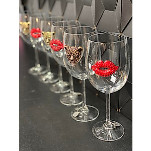 The Queens’ Jewels Red Lips Jeweled Stemmed Wine Glass, 21 oz. - Unique Gift for Women, Birthday, Cute, Fun, Valentine's Day
