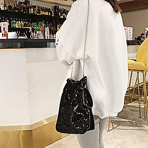FENICAL Crossbody Bucket Bag Sequin Mermaid Handbag Flippy Tote Bag with Chain Strap for Women Lady Girl - Black