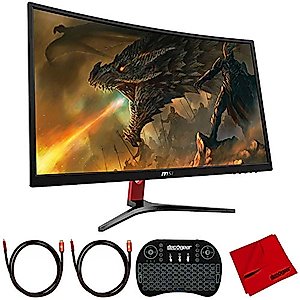 MSI OPTIXG24C Full HD FreeSync Gaming Monitor 24" 1920 x 1080 144Hz Refresh Rate Bundle with 2.4GHz Wireless Backlit Keyboard Smart Remote, 2X 6FT HDMI 2.0 Cable and Microfiber Cleaning Cloth