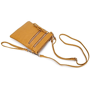 Solene Women's Faux Leather Organizer Multi Zipper Pockets Handbag With Detachable Wristlet Crossbody Bag-WU002(Mustard)