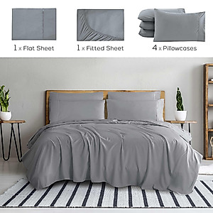 Mueller Ultratemp Bed Sheets Set, Super Soft 1800, 6 Piece California King Sheet Sets, Deep Pocket up to 16", Transfers Heat, Breathes Better, Hypoallergenic, Wrinkle-Resistant, Oeko-TEX, Light Grey