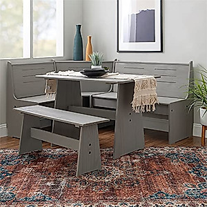 Riverbay Furniture Pine Wood Indoor 3 Piece Kitchen Corner Table Booth Bench Breakfast Dining Nook Set Dining Nook Set in Gray