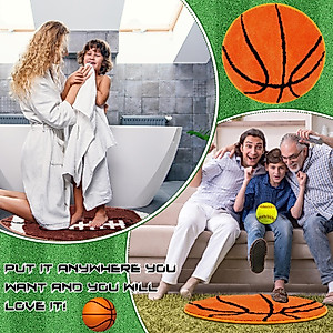 Tinideya 3 Pcs Football Sports Rug Round Basketball Bathroom Rug Non Slip Baseball Bathroom Mat Decorative Football Area Rug Indoor Carpet for Bedroom Living Room Floor Chair Rooms Decor