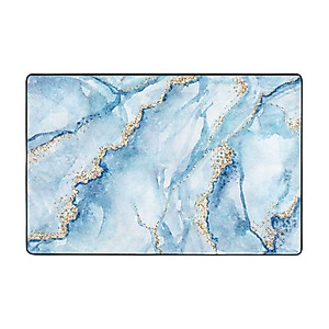 Jbofyee Blue Marble Area Rug Non-Slip Soft Microfiber Washable Inside Floor Mats Marbling Texture Throw Rugs Carpet for Living Room Bedroom Office Dorm Home Decor, 72x48 Mat
