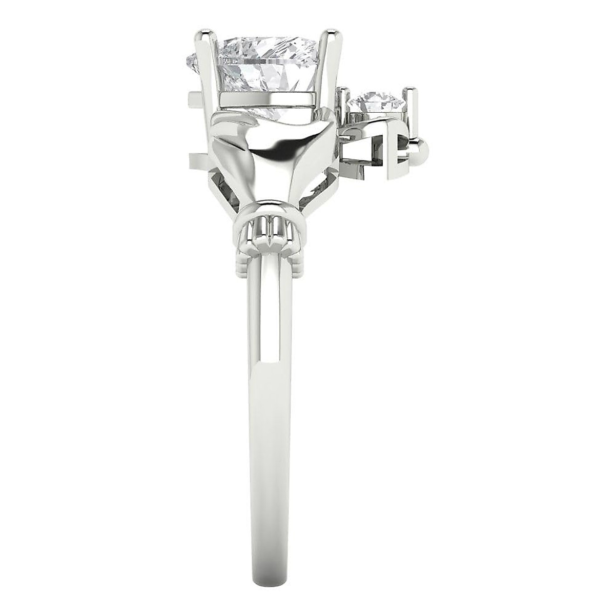 1.06 Ct Brilliant Heart Cut Clear Simulated Diamond 14K White Gold Solitaire Claddagh Engagement Promise Bridal Ring Size 4