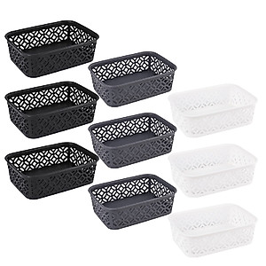 ZEAYEA 9 Pack Small Plastic Storage Basket, Classroom Organizer Baskets for Shelves Desk Drawer, Pantry Woven Basket Bins for Bedroom Closet Office School, 7.7" L x 5.5" W x 2.4" H