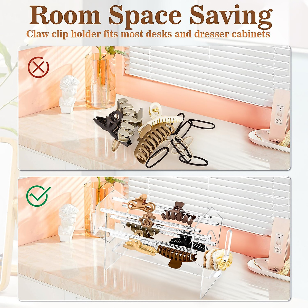 HOORITO Acrylic Hair Accessories Organizer Holder,360-Degree Rotating Claw Clip Organizer,Hair Clip Organizer Display Clear Stand for Dressing Table for Women and Girls