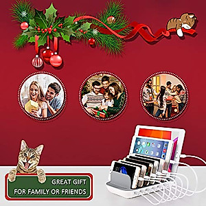 PRITEK 7 USB Charging Station for Enabled Electronics with 7pcs Short Cables, Desktop Charger Docking Compatible Cell Phones, Tablets, Smart Watch, Kindle and Other Devices (FAC-121A)