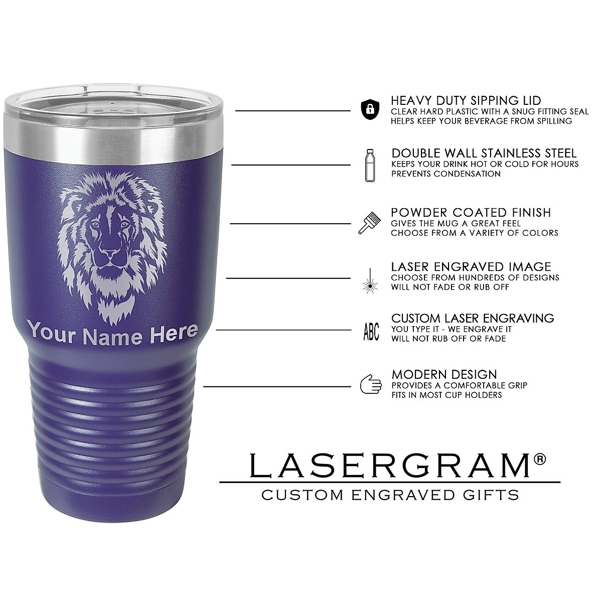 LaserGram 30oz Vacuum Insulated Tumbler Mug, Bull Rider Cowboy, Personalized Engraving Included (Dark Purple)
