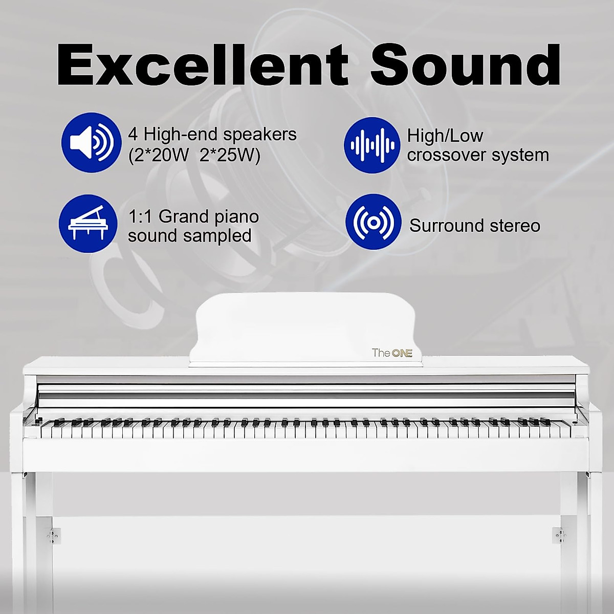 The ONE Digital Piano with Lighted-up Teaching Keys, Piano Keyboard 88 Keys with Hammer Action for Beginner/Professional, Full Size Weighted Keyboard with Piano Stand/3-Pedal Unit/APP, White