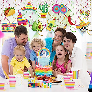 30 Pieces Mexican Fiesta Hanging Swirl Decorations, Cardstock Mexican Fiesta Cinco De Mayo Taco Twosday Birthday Theme Foil Ceiling Party Supplies for Boys Girls Baby Shower Party Favors
