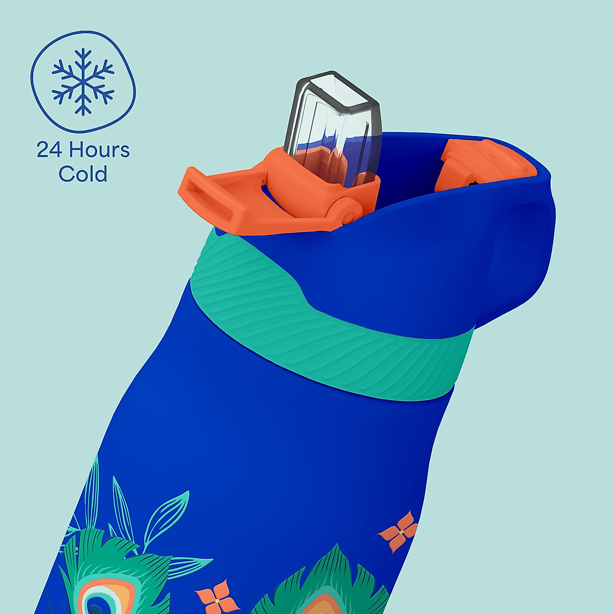 Ottle Cove Cruiser Stainless Steel Water Bottle - 24 oz Insulated Flask with Leak Proof Lid BPA-Free - Reusable Gym Water Bottle for Travel, Camping & Sports - Pacific Peacock Allover