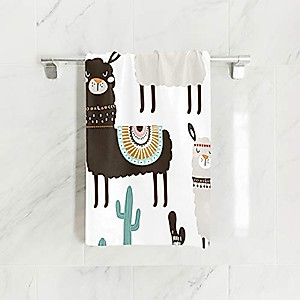SUABO Llama Hand Towel, White Alpaca and Cactus Hand Towels Cotton Face Towel Dish Towel for Bathroom Kitchen 30"x15"