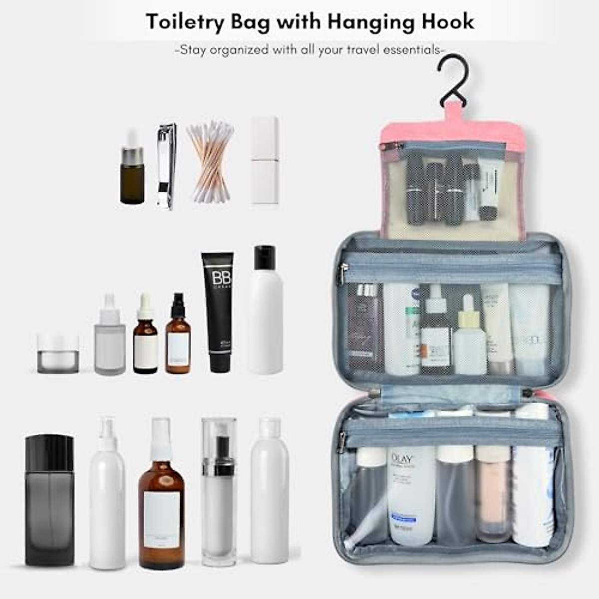 Lohifor Travel Toiletry Bag, PU Leather Waterproof Toiletry Bag for Travel Accessories, Ideal Toiletries Bag for Women and Men, Coral Orange