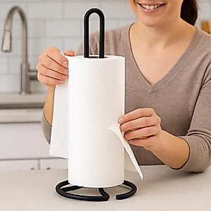 Creative Home Heavy Duty Metal Paper Towel Holder Kitchen Towel Stand for Kitchen Countertop Dining Table, 4.8" Diam. x 11.8" H, Black Powder Coating