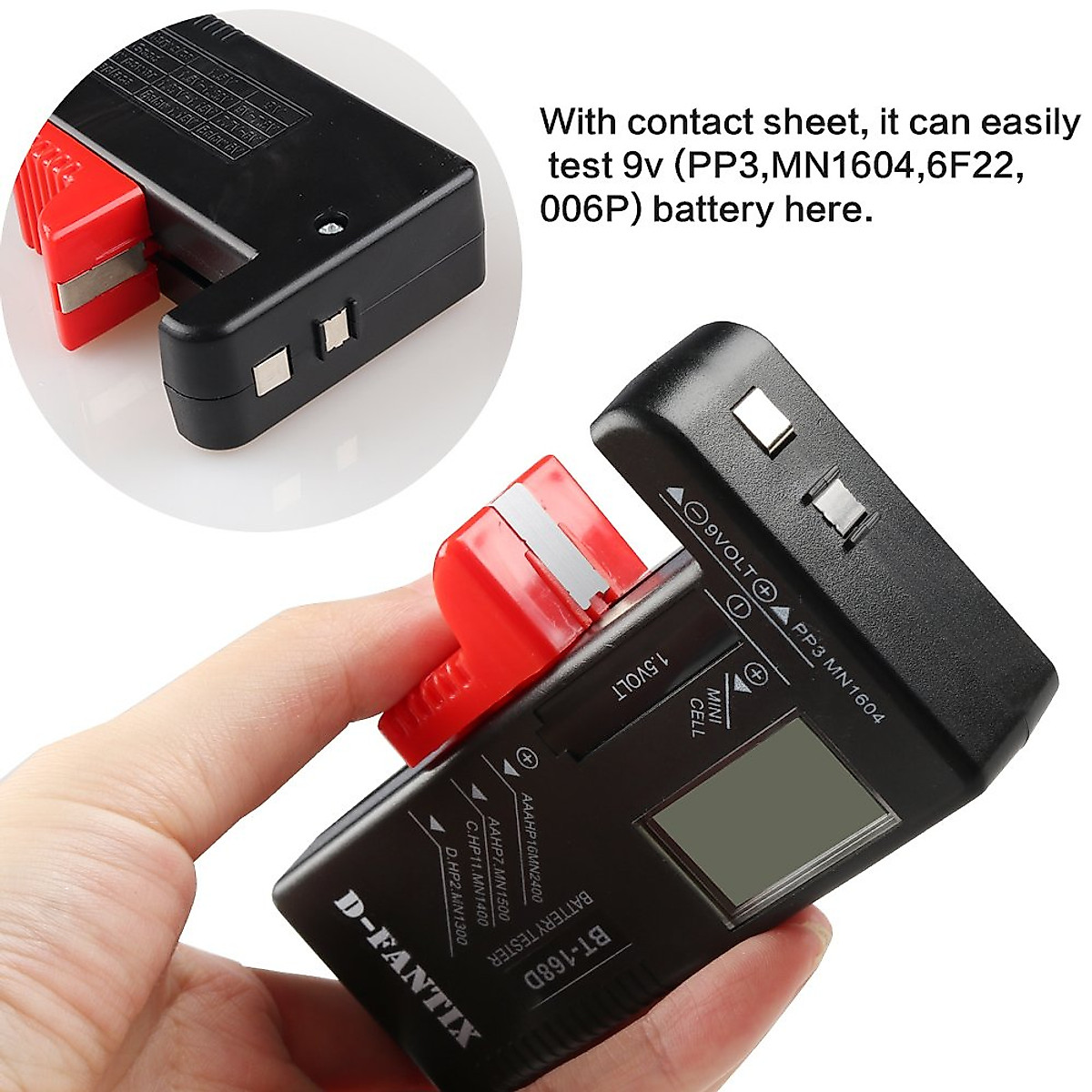 D-FantiX Digital Battery Tester, Universal Battery Checker Household Battery Testers for AAA AA C D 9V 1.5V Small Batteries Button Cell (Model: BT-168D)