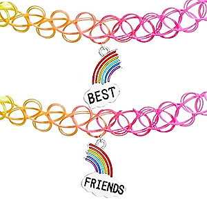 BodyJ4You 2PC Tattoo Choker Necklace Set - 90s Accessories Women Teen Girls Kids - Rainbow Best Friends Clouds Pendants - Back To School Style Gift Idea