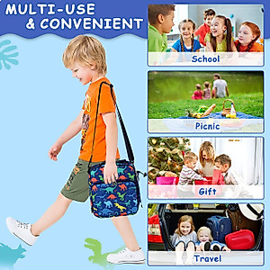 RAVUO Lunch Bag for Kids, Insulated Lunch Box Large Reusable Lunch Tote with Detachable Shoulder Strap,Water Resistant Thermal School Lunch Cooler for Girls and Boys (Dinosaur)