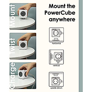 Allocacoc, PowerCube |Extended|, 5 outlets, 5 feet cable, Mounting dock, Surge Protection, Childproof Sockets, ETL Certified (Blue)