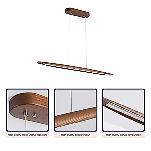 YISDESIGN Wood Linear Pendant Hanging Light Fixture Minimalist Light Linear Chandelier Wood Kitchen Island Lighting 40w Dimmable for Dining Room Dining Table Living Room Pool Table Walnut Color