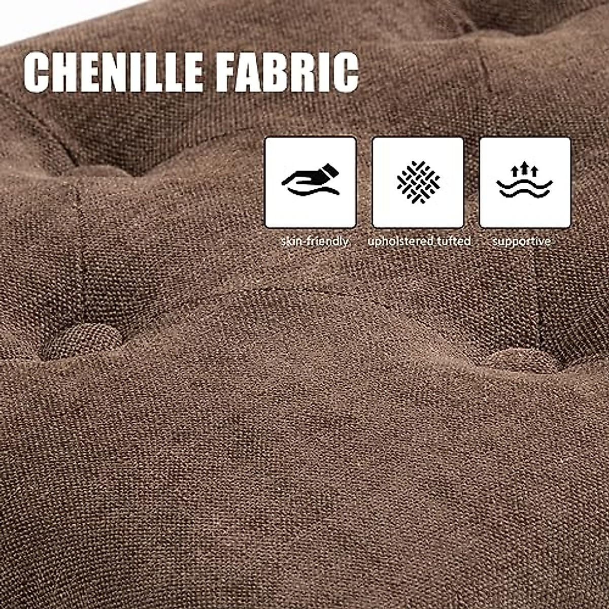 J.C.UP Upholstered Tufted Storage Ottoman, Storage Ottoman Footstool with Safety Hinge Button-Tufted Seat, Storage Bench for Bedroom Living Room Storage Toy Box(Brown-Fabric)