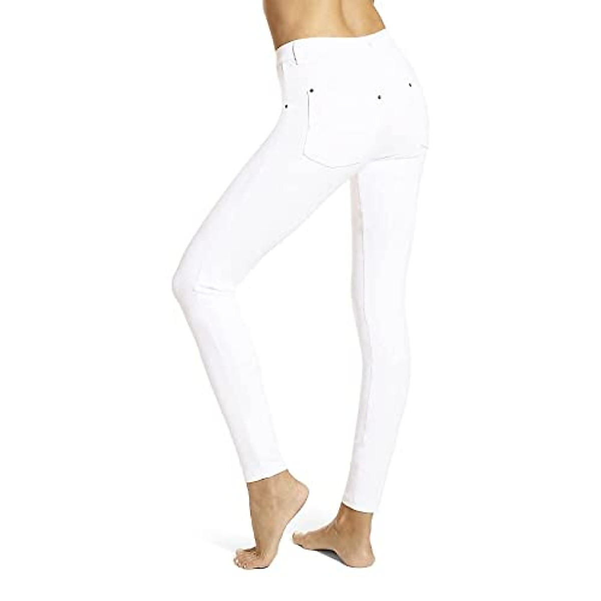 HUE Jeggings & Tunic-Essential Denim Stretchy Jeans for Women-V Neck Legging Tee, White, Medium
