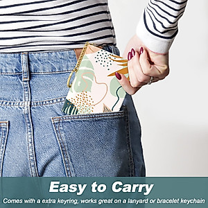 Nipichsha Credit Card Holder, Small RFID Card Wallet for Women, Slim Leather Wallet Organizer, Pocket Business Card Case with Zipper & Keychain (Boho Leaves)