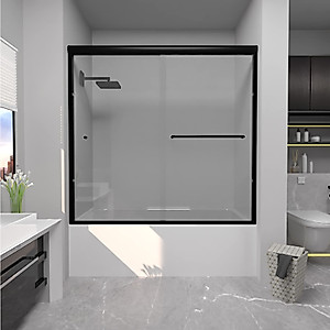 CKB Bathtub Sliding Doors, Semi-Frameless Bypass Tub Doors, 56-60 inch W x 56 inch Height, 1/4 inch Tempered Safety Glass, Matte Black, Berlin