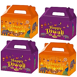 HABDJILTY 20 Pcs Happy Diwali Gift Bags,Festival of Lights Gifts Boxes for Birthday Gift Packs Snacks Candy Bags Diwali Party Favor