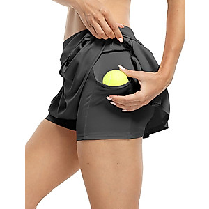 icyzone Pleated Tennis Skirts for Women with Pockets Shorts, Athletic Running Workout Golf Skorts (Black, Small)