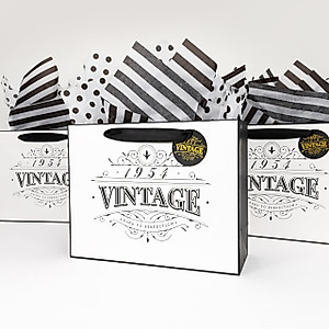 Crisky 70th Birthday Gift Wrap Bag Vintage 1954 with 70th Birthday Card Matching Envelope Sticker and Tissue Paper for Women/Men/Wife/Husband/Mom/Dad, 13" x 10" x 5"