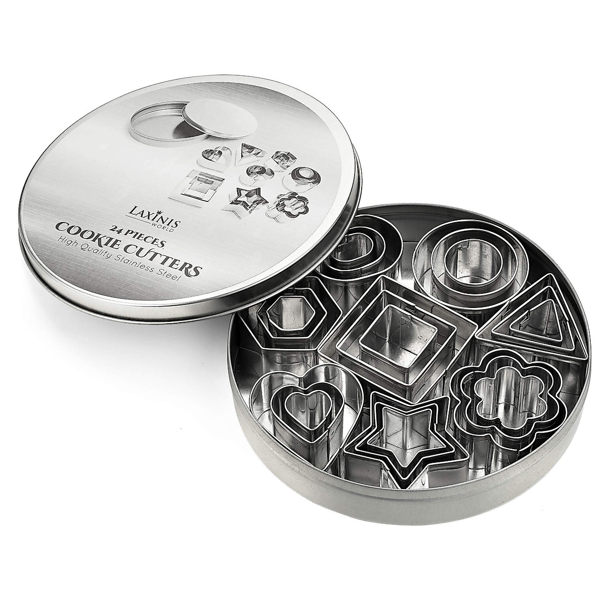 24 Piece Mini Cookie Cutter Set - Heart, Star, Flower, Geometric Shaped Assorted Sizes - Premium Stainless Steel Mini Biscuit Cutters, Fondant, Sugarpaste Cutters