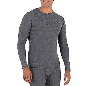 Fruit of the Loom Men's Recycled Waffle Thermal Underwear Henley Top (1 and 2 Packs), Greystone Heather, Large