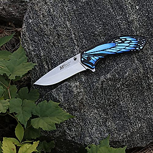 MTECH USA MT-A1005BL Spring Assist Folding Knife, Mirror Polished Blade, Blue Butterfly Handle, 7.5" Overall