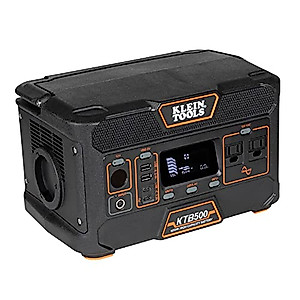 Klein Tools KTB500 Portable Power Station, 505Wh Lithium-Ion Power Station, 120V/500W Pure Sine Wave AC Power, Solar Panel Compatible