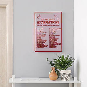 Room Decor Aesthetic Daily Affirmations Motivational Wall Art Metal Tin Sign, Pink Butterfly Wall Home Coffee Room Office Decor 8X12Inch