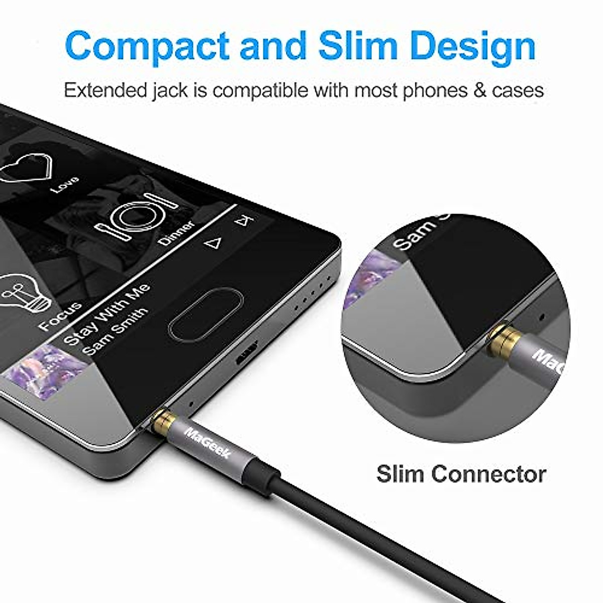 MaGeek 3.5mm Audio Aux Cord, Male to Male Auxiliary Audio Cable Compatible with Beats Headphones, iPhone, iPod, iPad, Car Audio, or Any Audio Device with 3.5mm Aux Port (Black) (1-Pack_10ft)