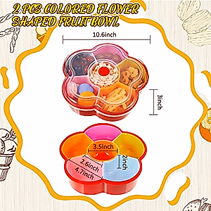 2 Pcs Flower Shaped Snack Tray Fruit Bowl Divided Serving Container 6 Compartment Fruit Tray Nut Candy Veggie Tray with Lid Fruit Platter Plastic Appetizer Tray Fruit Plate Organizer for Party Supply