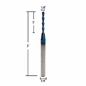 XsteelPower Extra Long Spiral Router Bit Down Cut 1/8" Cutting Diameter 1/4" Shank 3" OVL with Nano Coating HRC55 Solid Carbide End Mill for Wood Cut Carving Engrave Router Bits