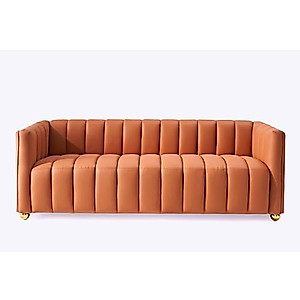 Container Furniture Glam Fabric Upholstered Solid Wood Frame 82.7" Art Deco Sofa for Living Room, Office, Sophisticated 3 Seater Couch, Orange