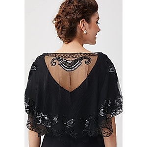 BABEYOND 1920s Shawl Wraps Beaded Evening Cape Bridal Shawl Flapper Cover Up (Black)