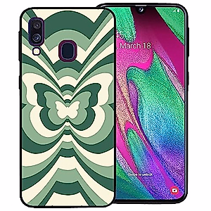 zaztify Phone Case for Samsung Galaxy A40, Green Butterfly Tunnel Center Swirl Latte Valentine Color Block Shockproof Protective Anti-Slip Thin Soft Cover Shell