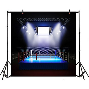 LFEEY 6x6ft Vinyl Boxing Backdrop for Photography Empty Professional Lighting Boxing Ring Void Squared Circle Prize Ring Arena Backdrop Sports Theme Party Supplies Birthday Photo Booth Studio Prop
