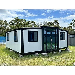 Generic Prefabricated Portable 19x20ft Expandable Container Living Foldable House, Portable Mobile House for Personal, Office, Warehouse, Villa, Booth, Hotel Use, White